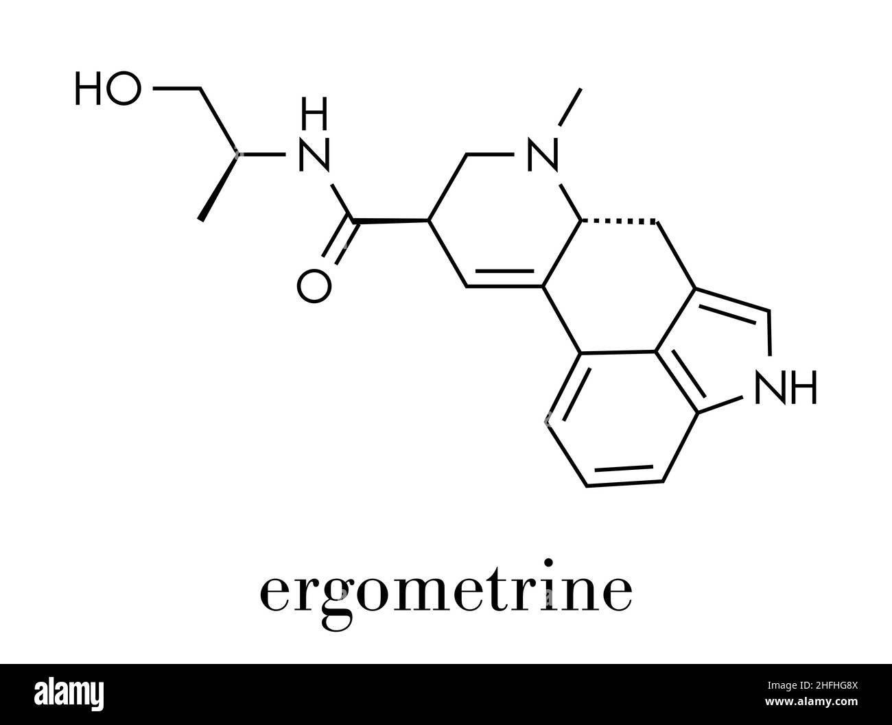 Ergometrine drug molecule. Used to prevent bleeding after childbirth ...