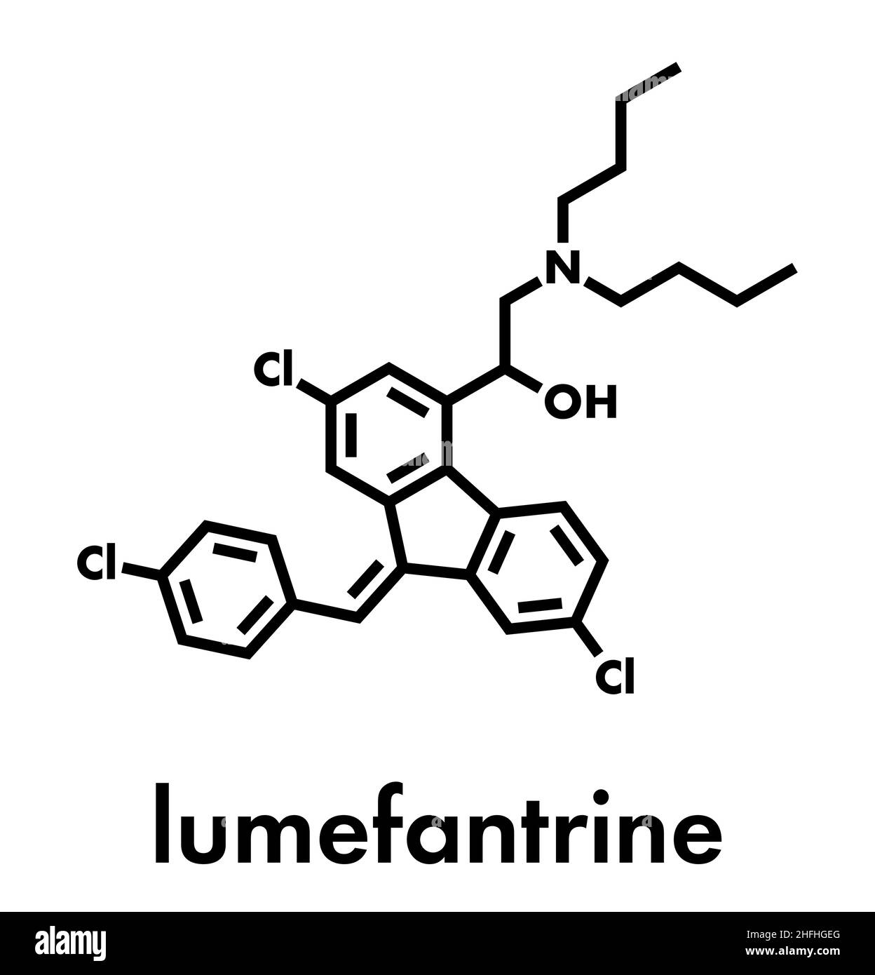 Lumefantrine (benflumetol) antimalarial drug molecule. Skeletal formula ...