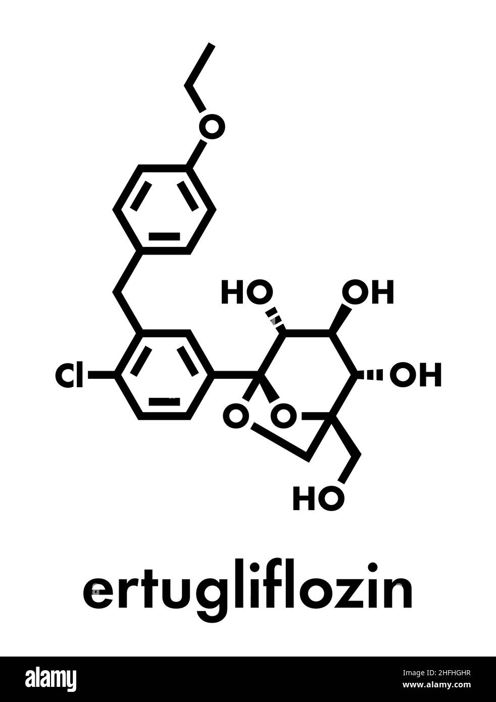 Ertugliflozin diabetes drug molecule. Skeletal formula Stock Vector ...