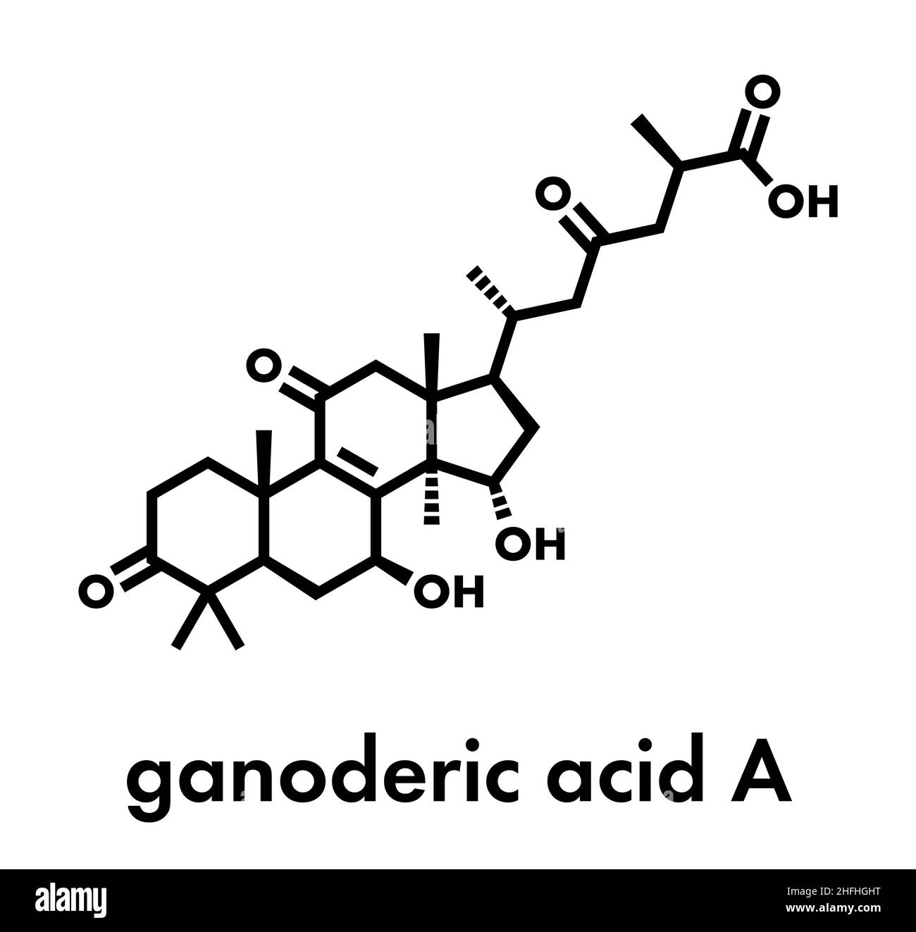Ganoderic acid A molecule. Present in Ganoderma mushrooms. Skeletal ...