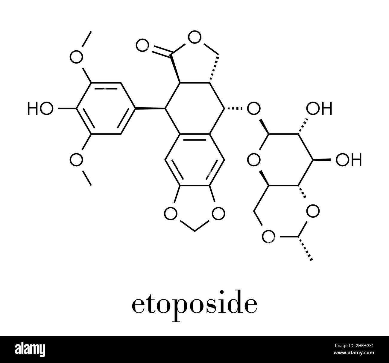 Etoposide cancer chemotherapy drug molecule. Skeletal formula Stock ...
