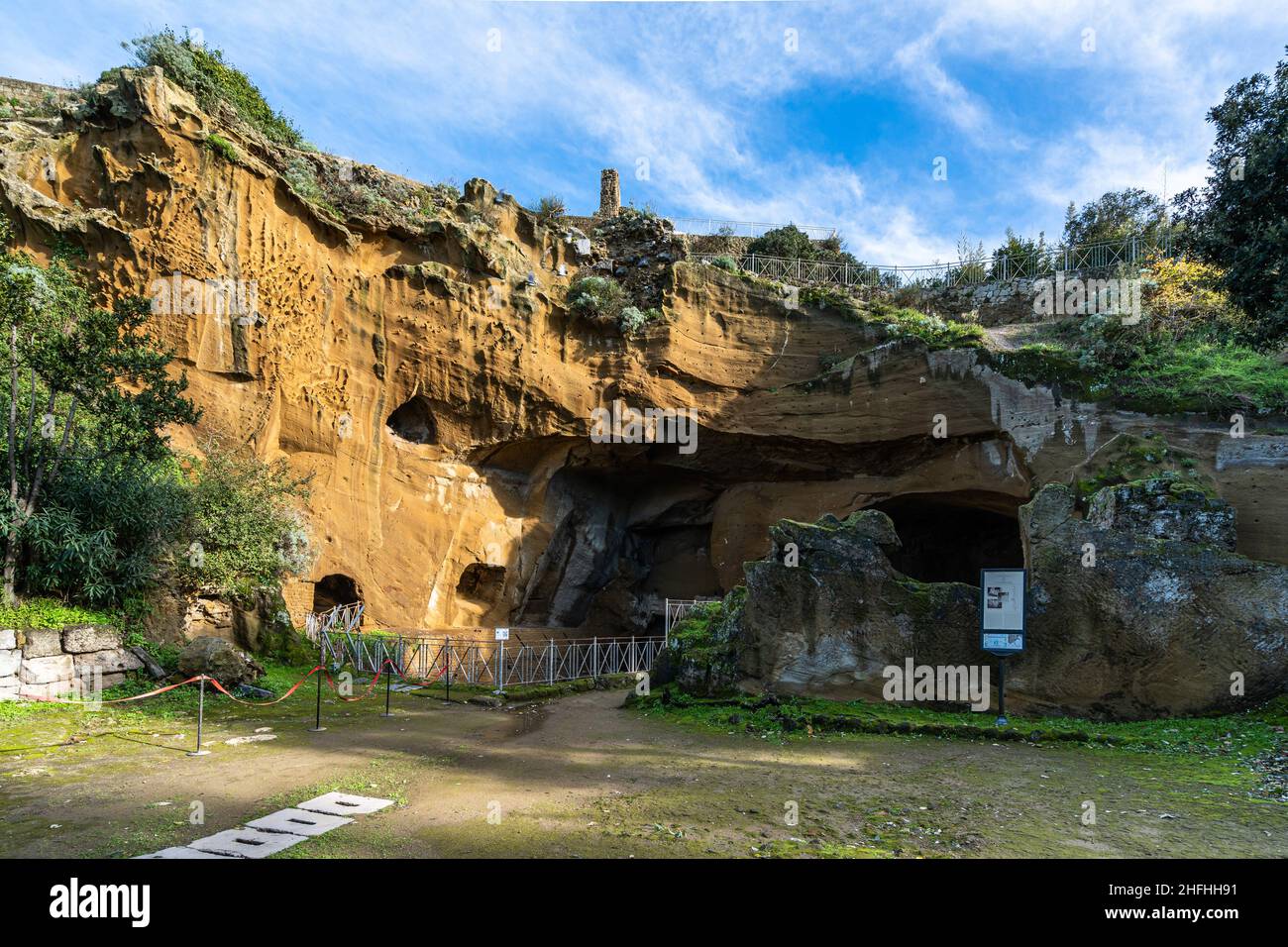 Scenic ruins at the entrance of Cumae archaeological park, Pozzuoli ...