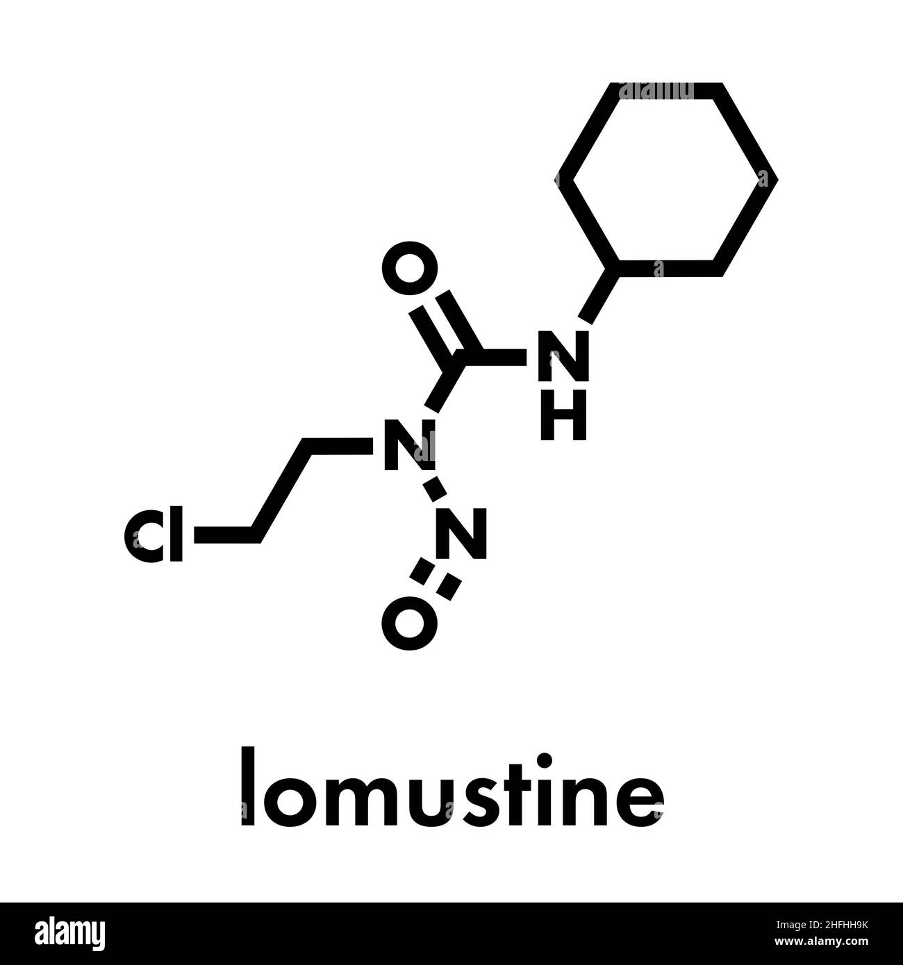 Lomustine brain cancer chemotherapy drug molecule. Skeletal formula ...