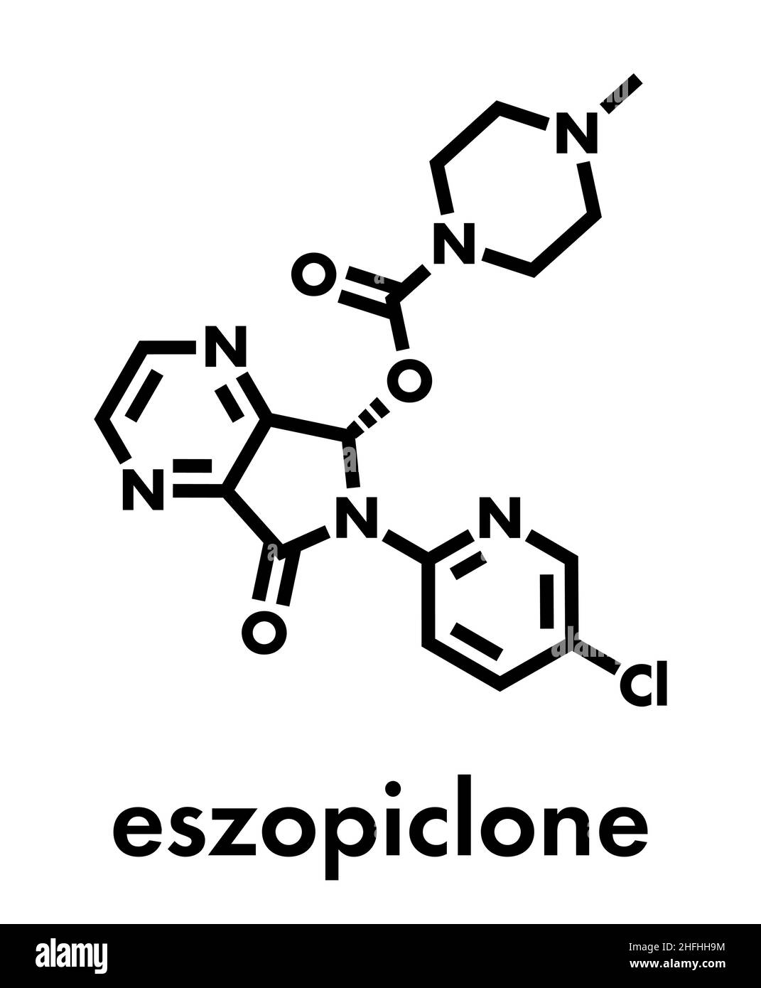 Eszopiclone hypnotic drug molecule (sleeping pill). Skeletal formula ...