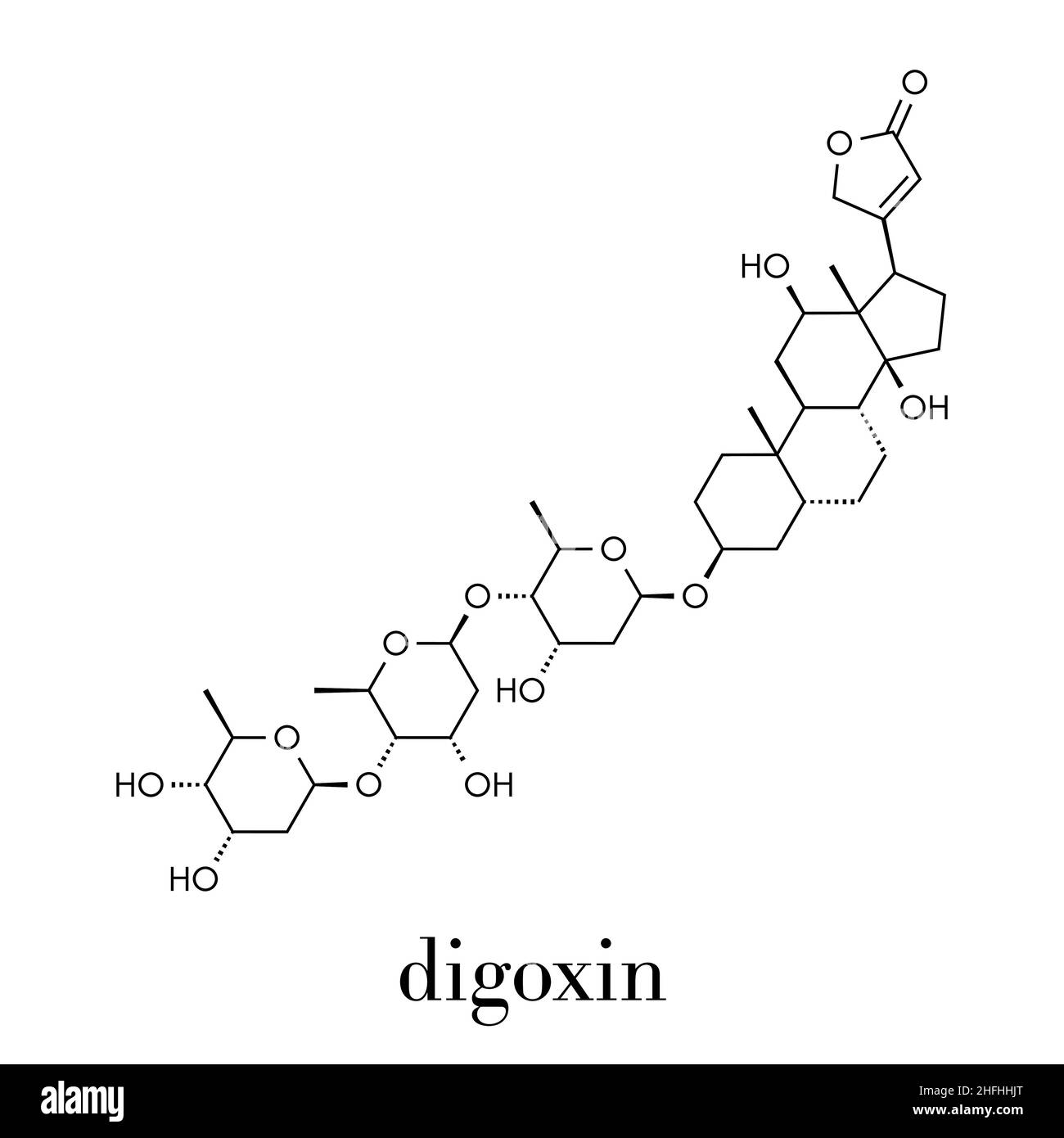 digoxin heart failure drug molecule. Extracted from foxglove plant ...