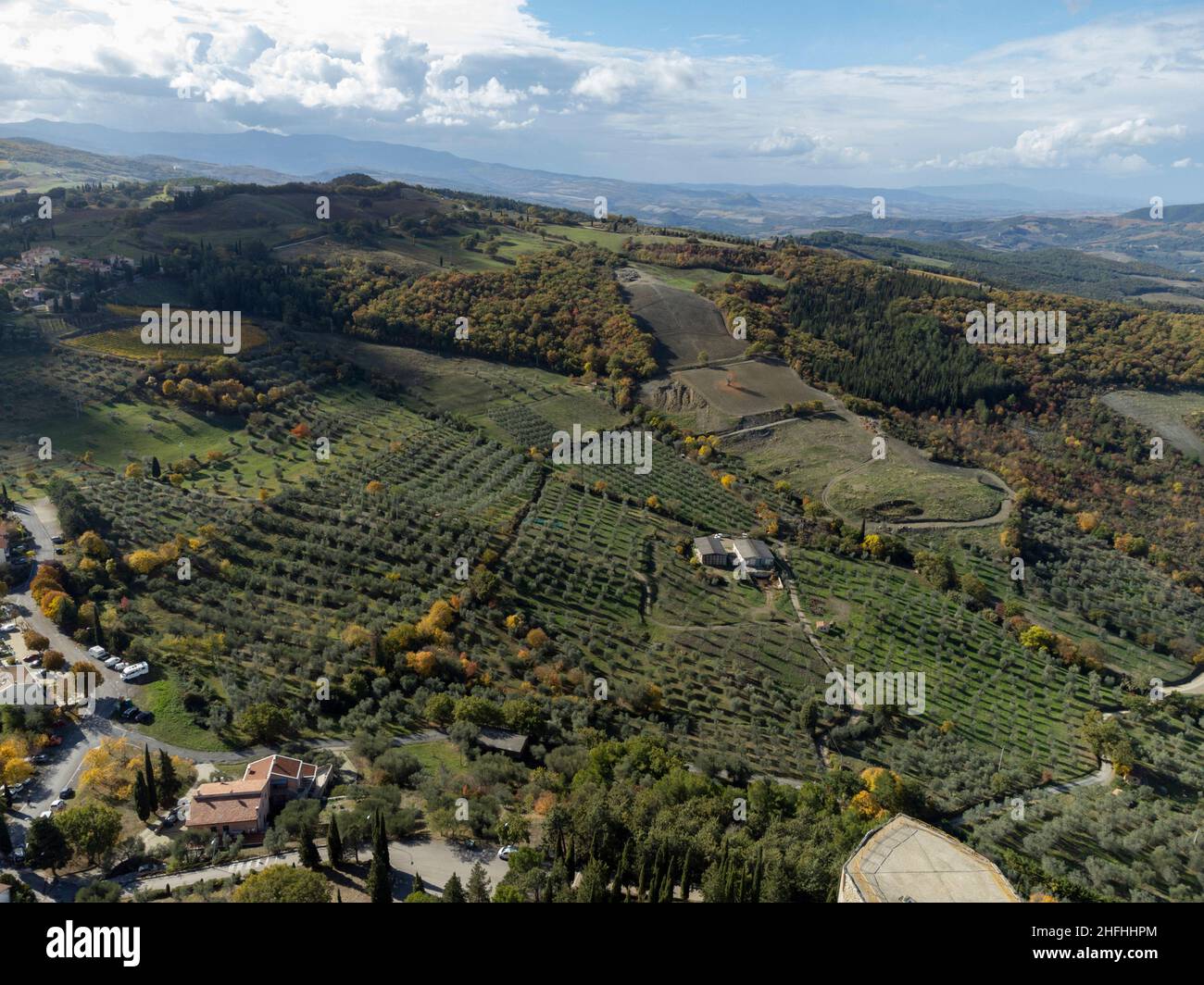 Aerial view on hills of Val d'Orcia near Castiglione d'Orcia, Tuscany ...