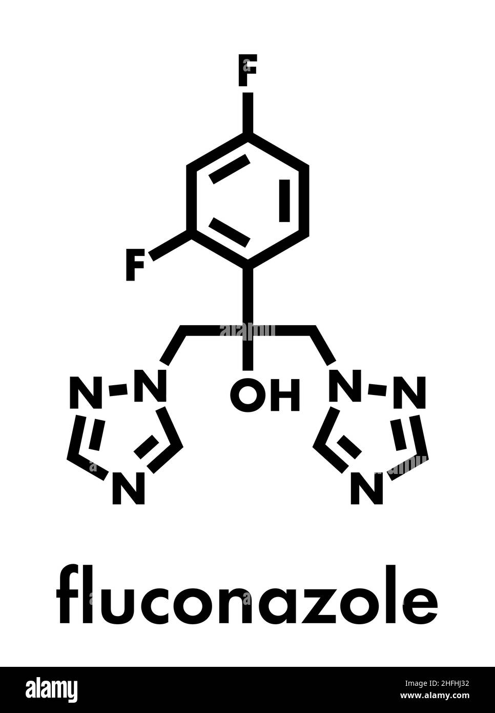 Fluconazole antifungal drug (triazole class) molecule. Skeletal formula ...