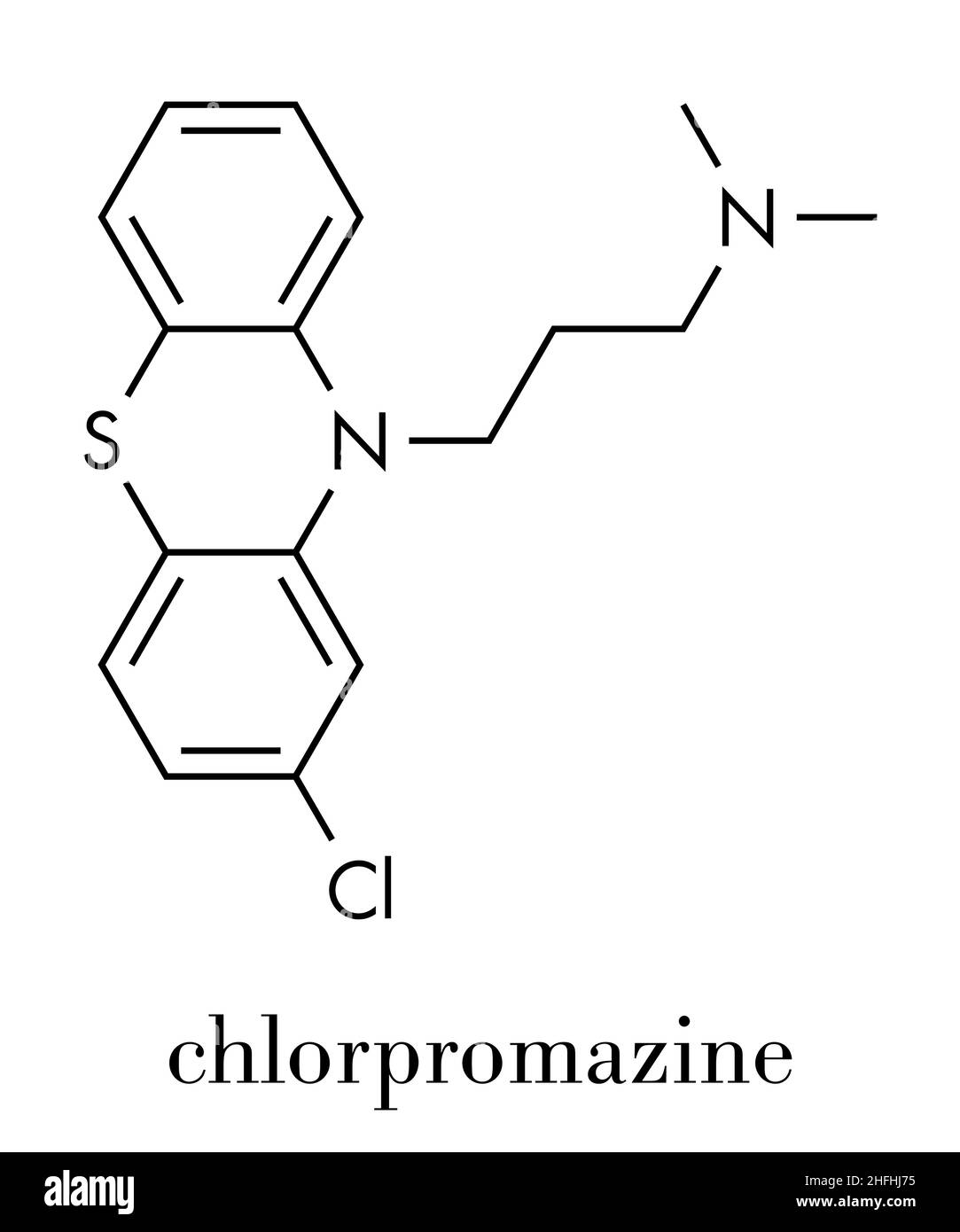 Chlorpromazine (CPZ) antipsychotic drug molecule. Used to treat ...