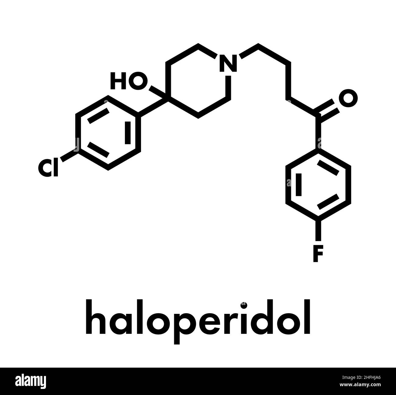 Haloperidol antipsychotic (neuroleptic) drug molecule. Skeletal formula ... Haloperidol antipsychotic (neuroleptic) drug molecule. Skeletal formula ...