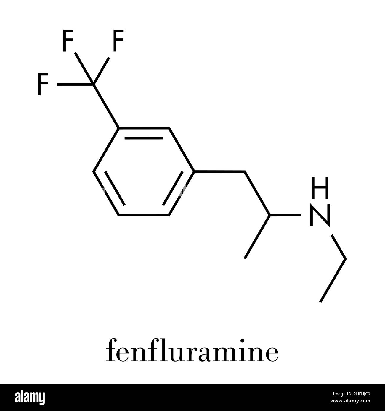 Fenfluramine weight loss drug molecule (withdrawn). Skeletal formula ...