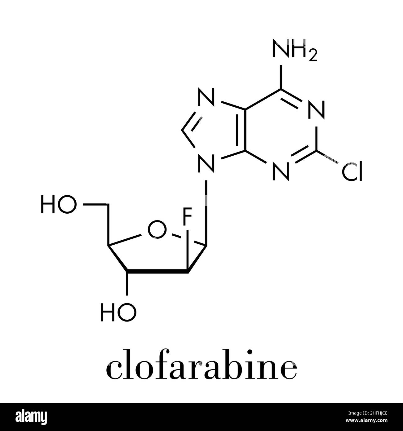 Clofarabine cancer drug molecule (purine nucleoside antimetabolite ...
