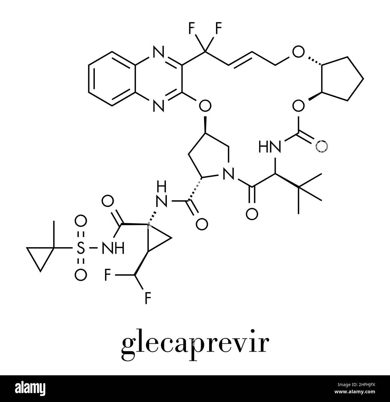 Glecaprevir hepatitis C virus drug molecule. Skeletal formula Stock ...