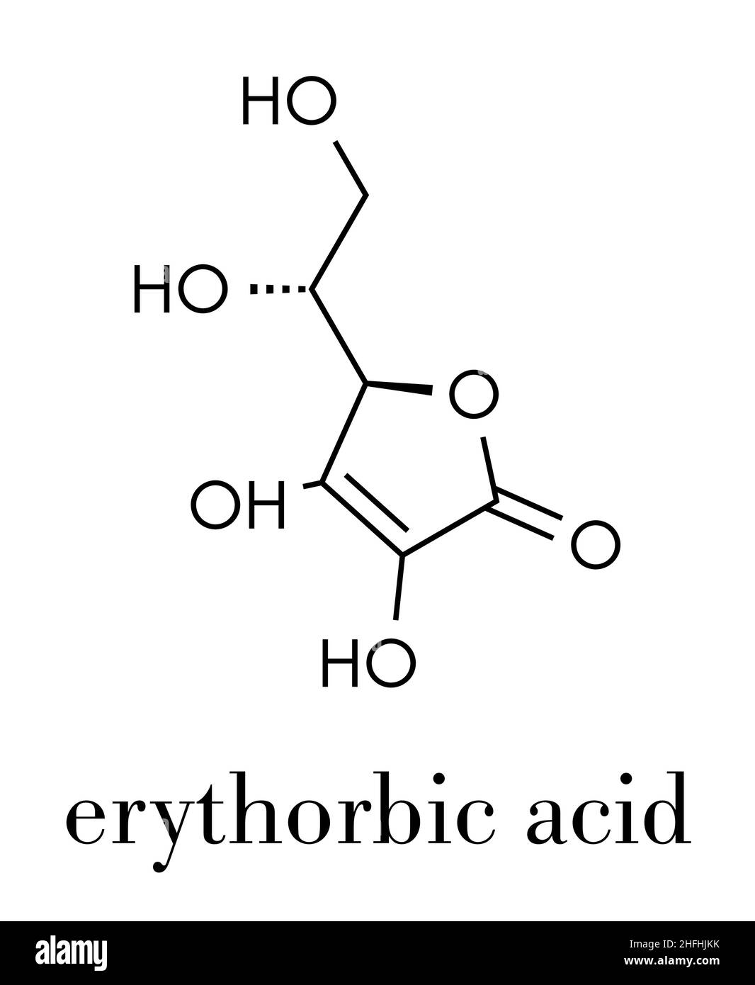 Erythorbic acid food preservative molecule (antioxidant). Skeletal ...