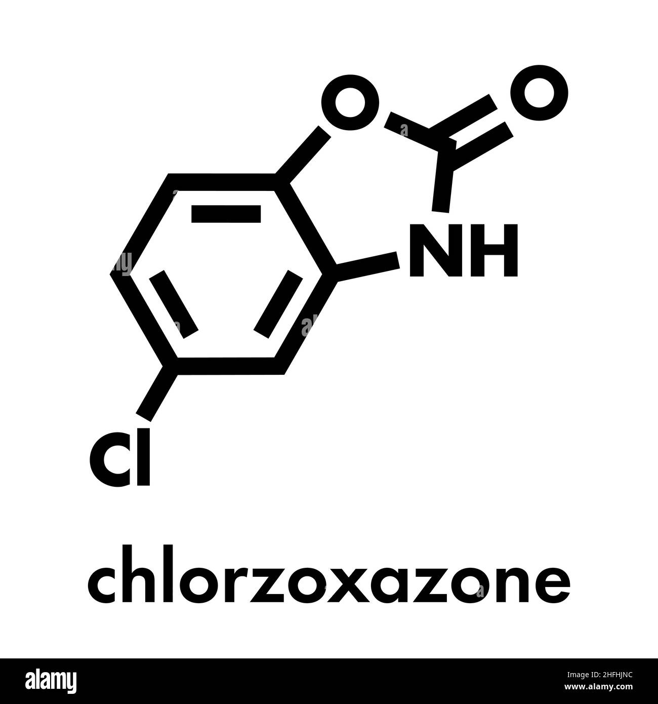 Chlorzoxazone muscle relaxant drug molecule. Skeletal formula Stock ...