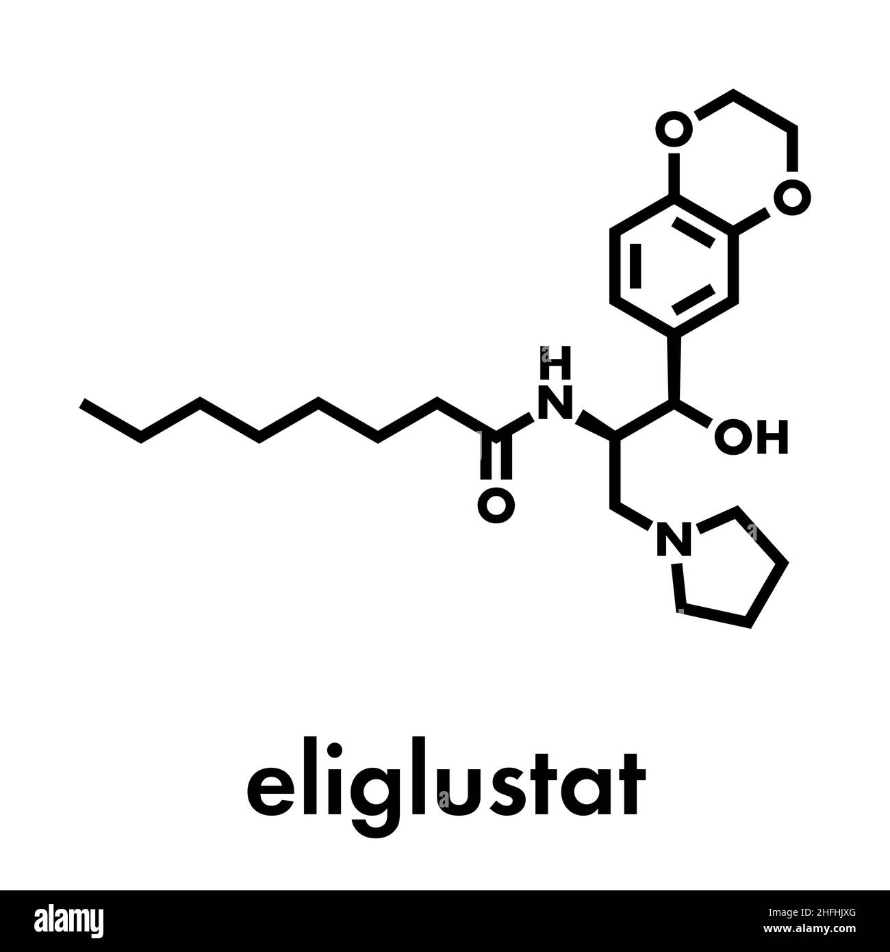 Eliglustat Gaucher's disease drug molecule. Skeletal formula Stock ...