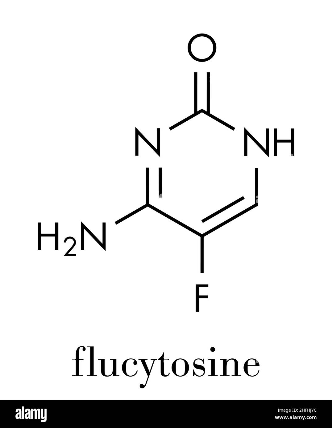 Flucytosine (5-fluorocytosine) antimycotic drug molecule. Skeletal ...