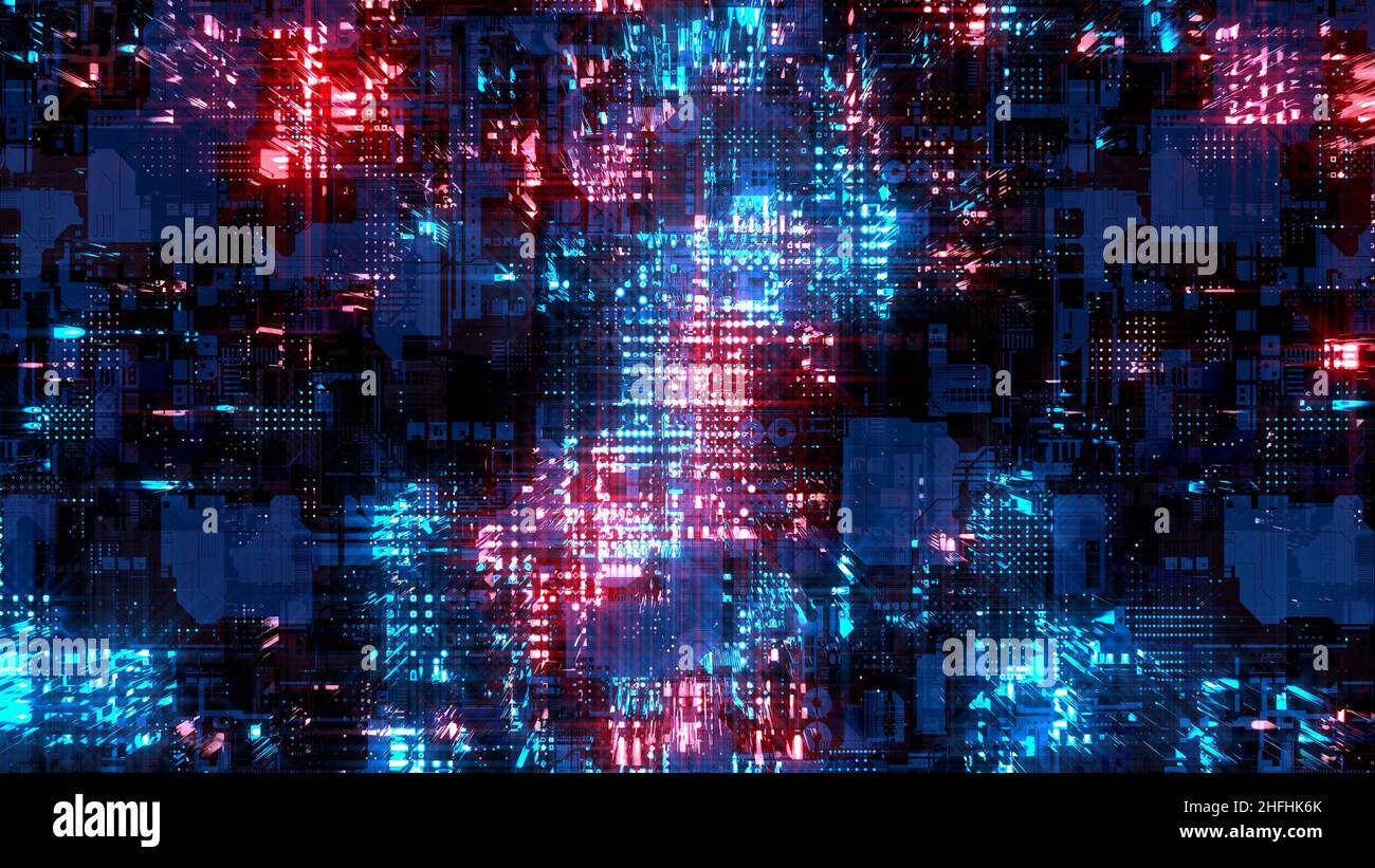 Blue glowing technological cyberpunk high tech background - abstract 3D ...