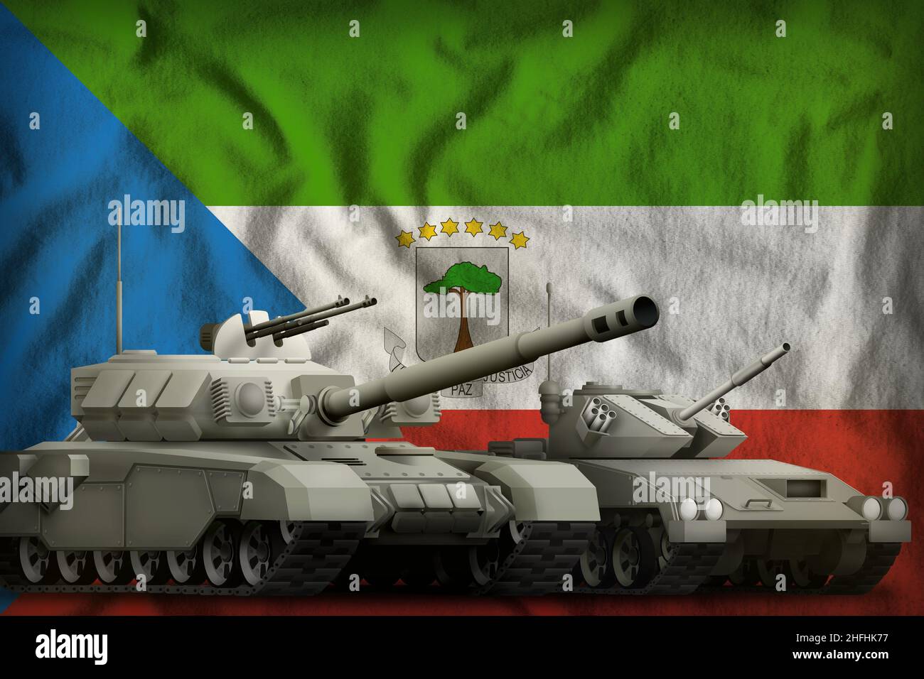 tanks on the Equatorial Guinea flag background. Equatorial Guinea tank ...