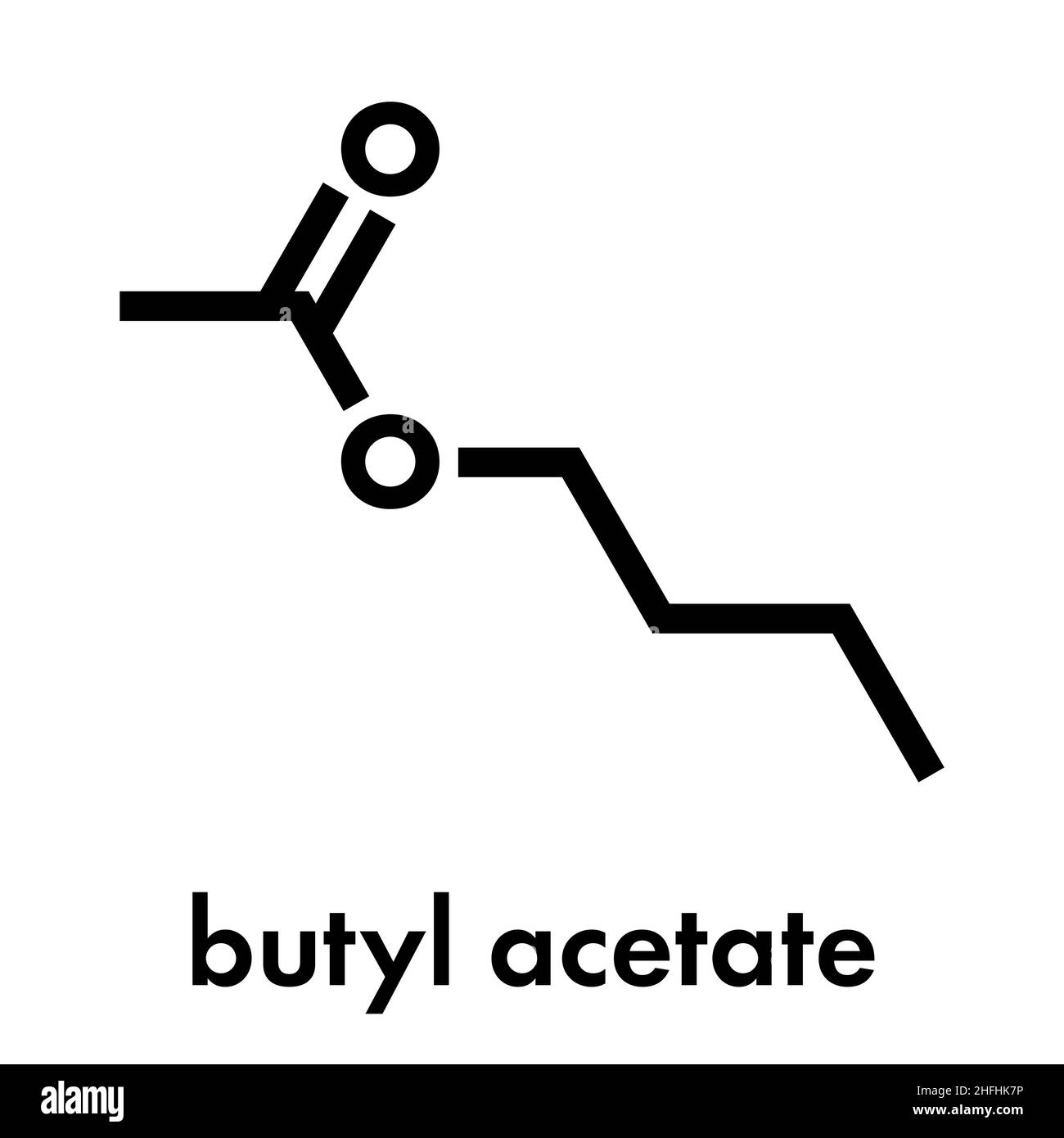Butyl acetate molecule. Used as synthetic fruit flavoring and as ...