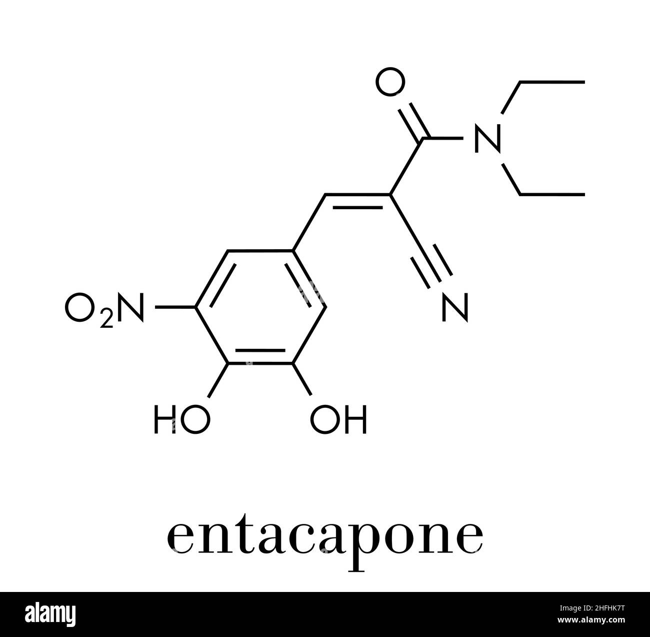 Entacapone Parkinson's disease drug molecule. Skeletal formula Stock ...