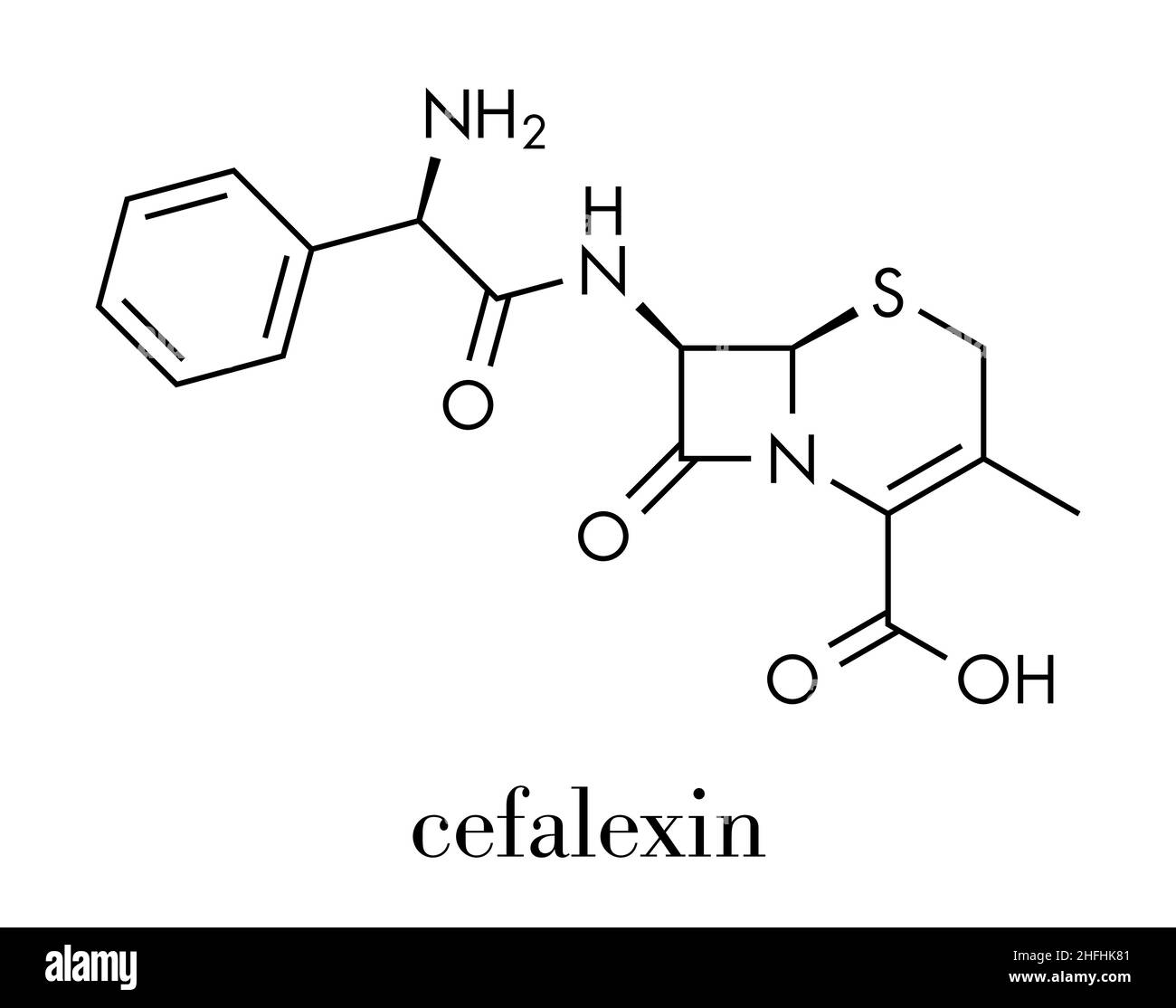 Cefalexin antibiotic drug molecule (cephalosporin, first generation ...