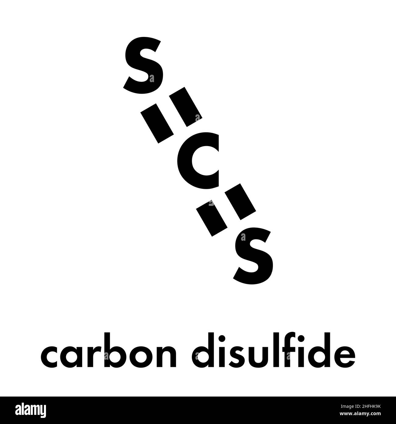 Carbon disulfide (CS2) molecule. Liquid used for fumigation and as ...