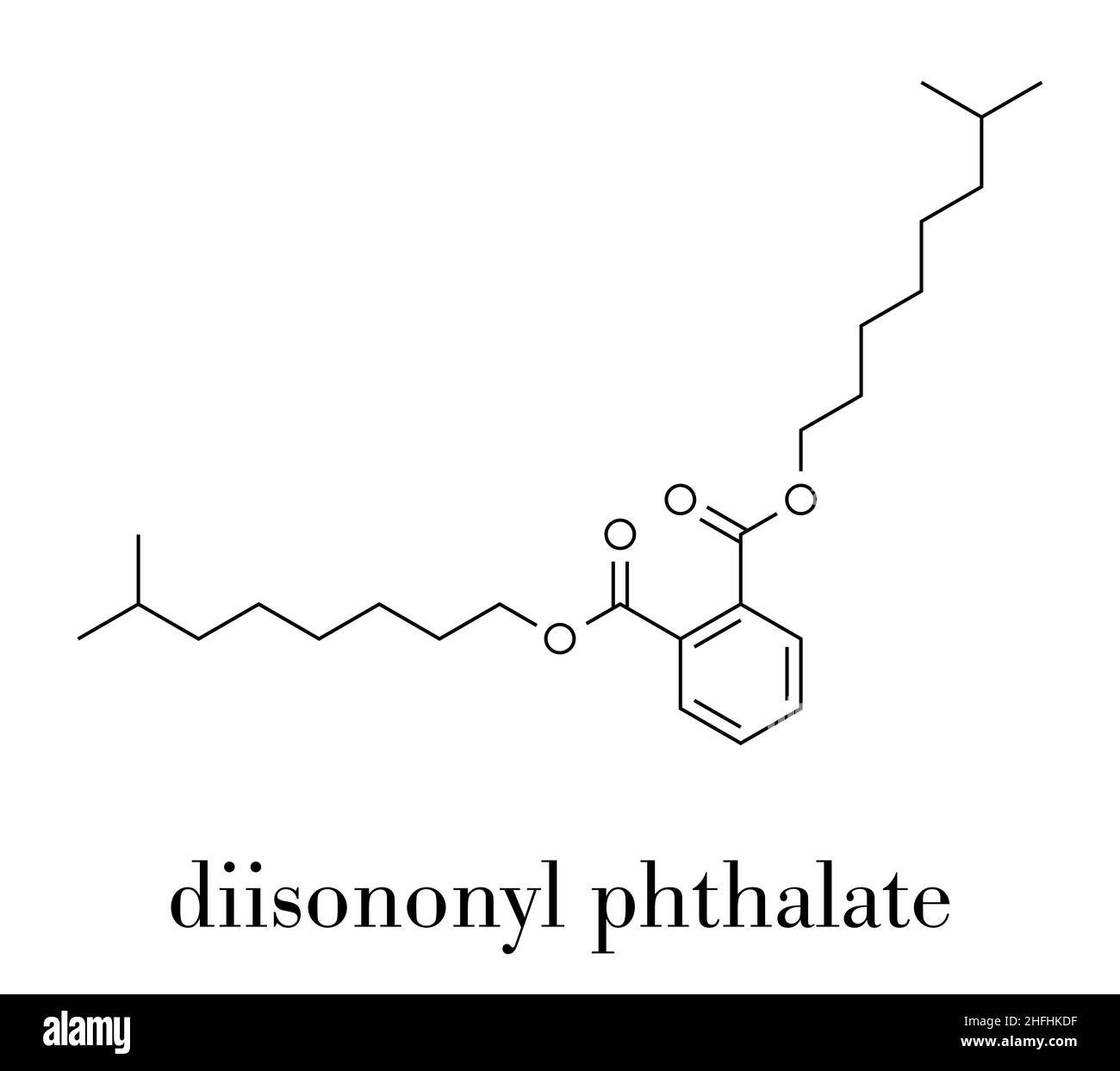 Diisononyl phthalate (DINP) plasticizer molecule. Skeletal formula ...