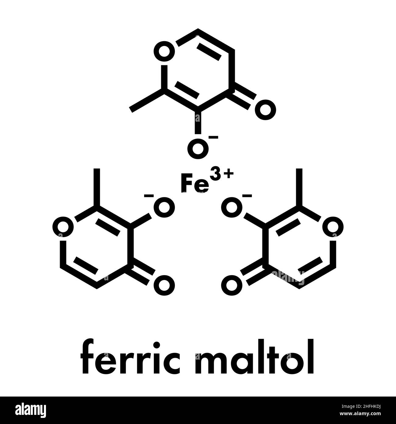 Ferric maltol iron deficiency drug molecule. Skeletal formula Stock ...