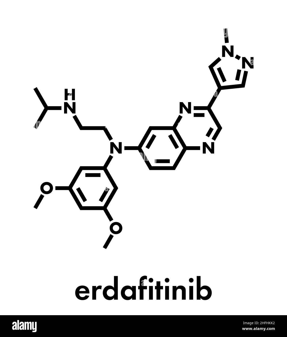 Erdafitinib cancer drug molecule (FGFR inhibitor). Skeletal formula ...