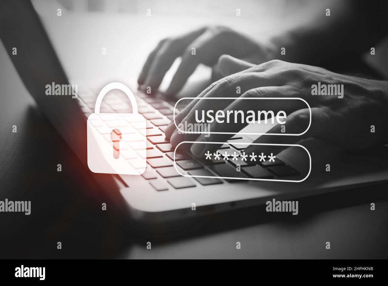 Network security concept, security systems. Hands typing on keyboard ...