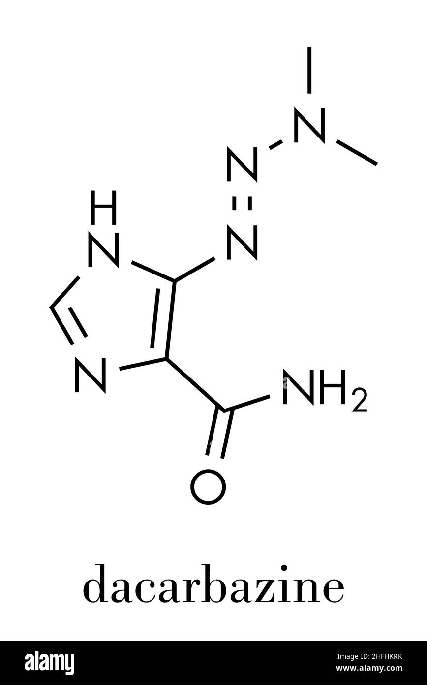 Dacarbazine cancer chemotherapy drug molecule. Skeletal formula Stock ...