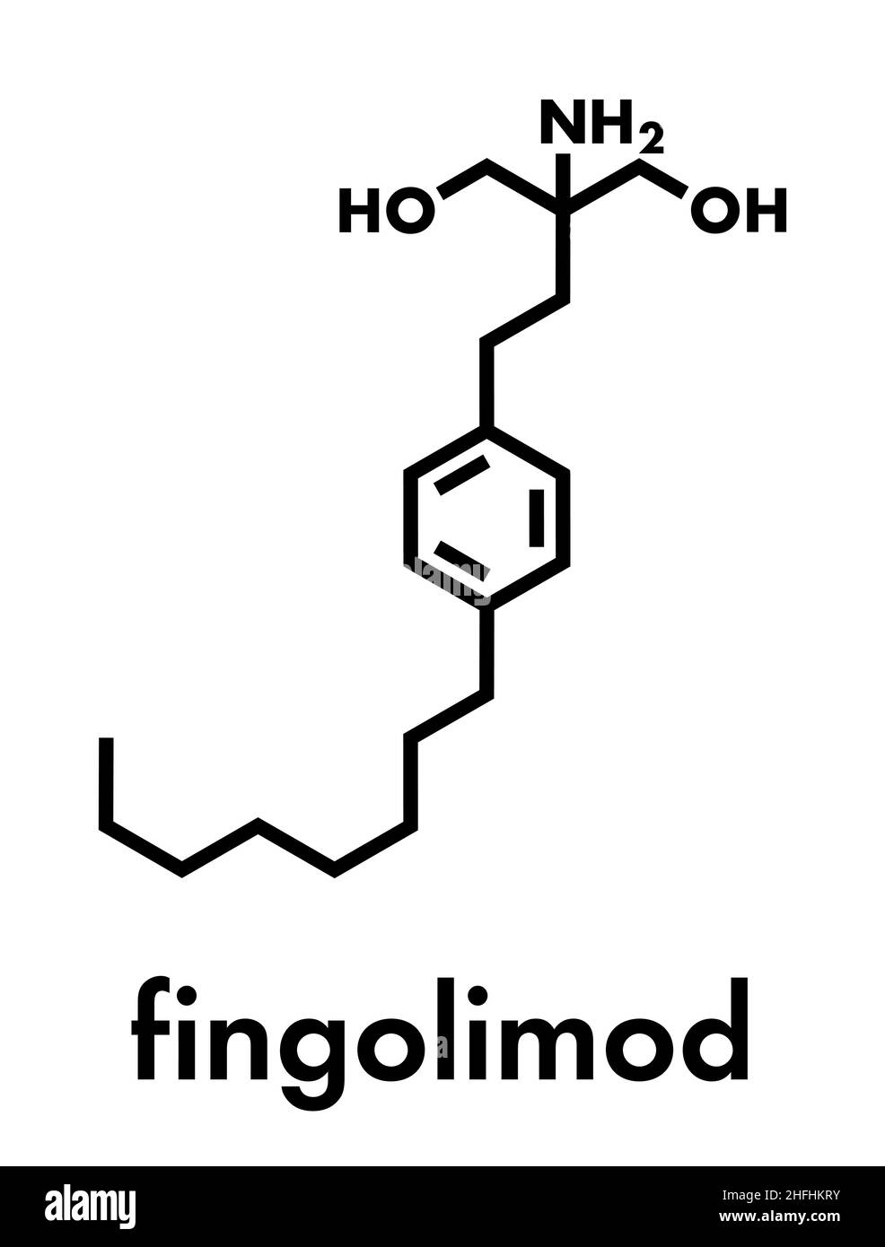Fingolimod multiple sclerosis (MS) drug molecule. Skeletal formula ...