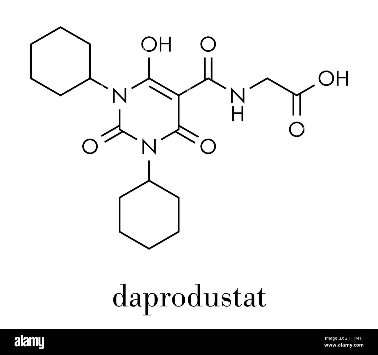 Daprodustat drug molecule (HIF prolyl-hydroxylase inhibitor). Skeletal ...