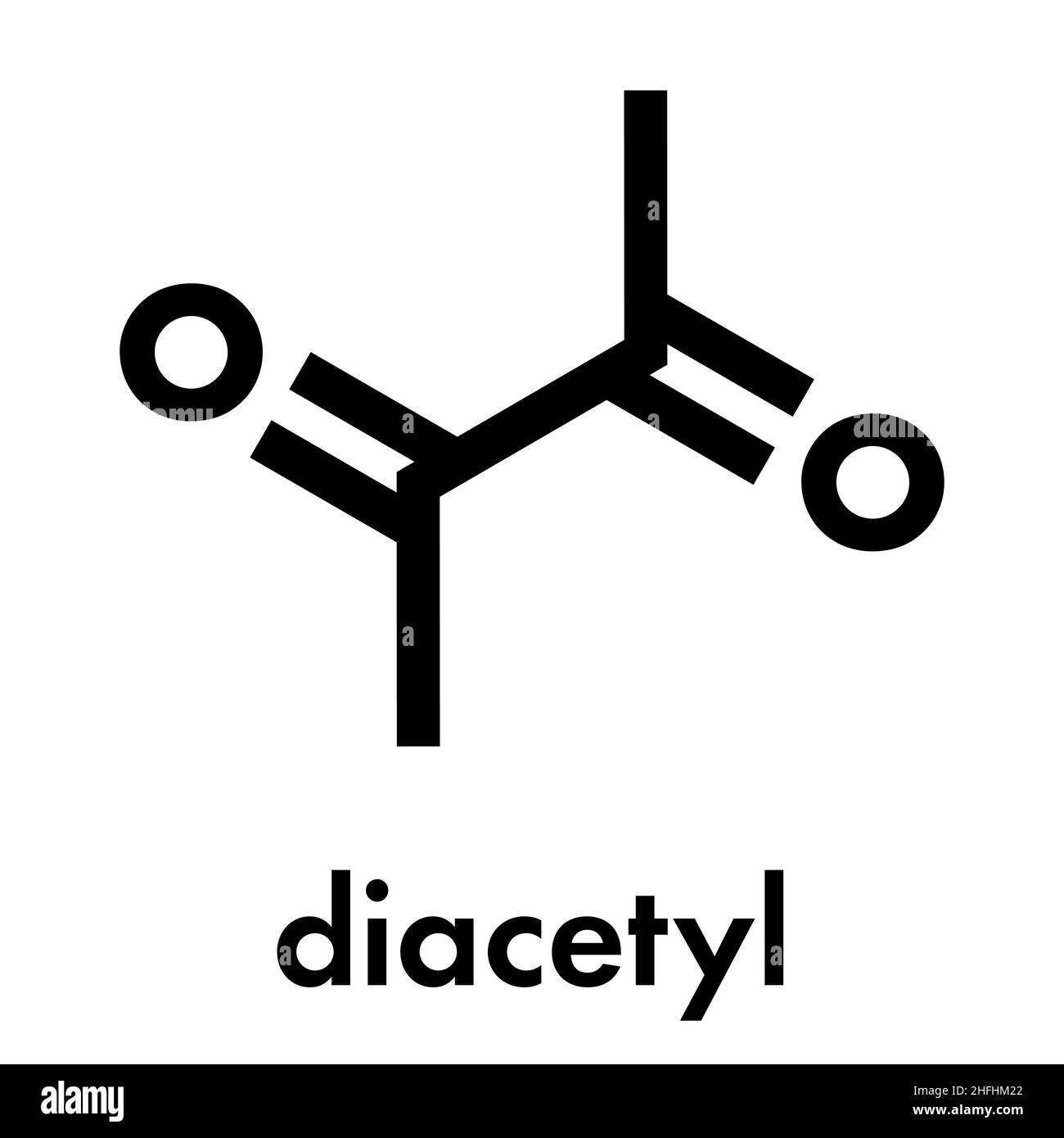 Diacetyl (butanedione) molecule. Responsible for taste of butter. Used ...