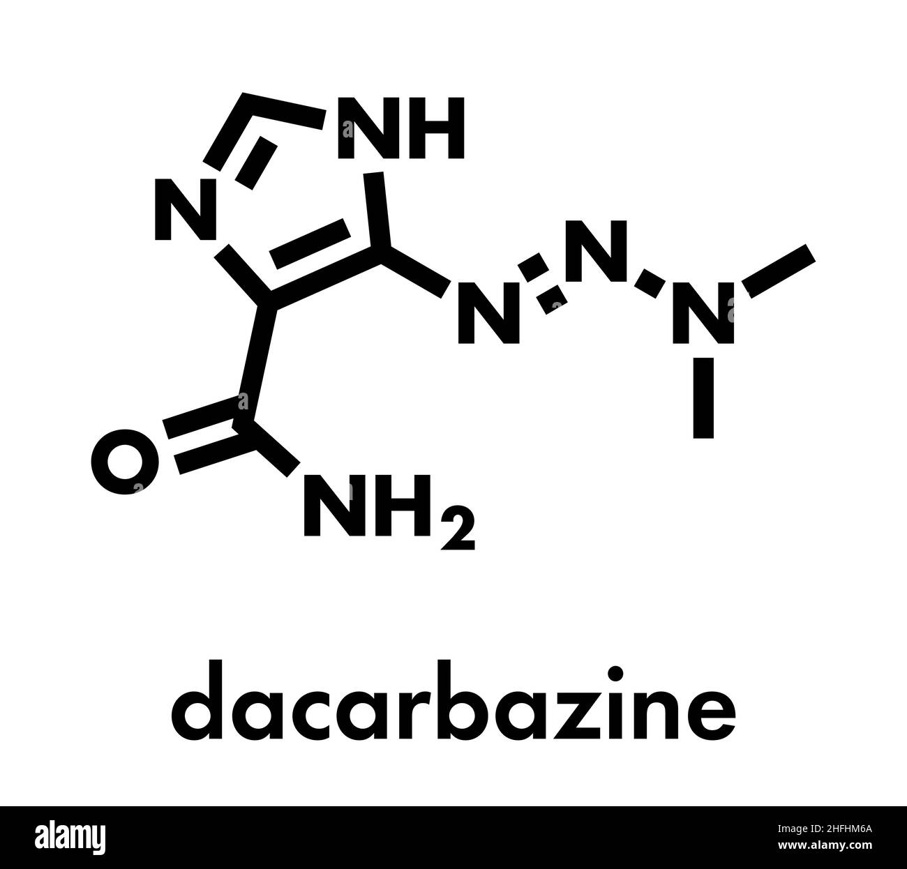 Dacarbazine cancer chemotherapy drug molecule. Skeletal formula Stock ...