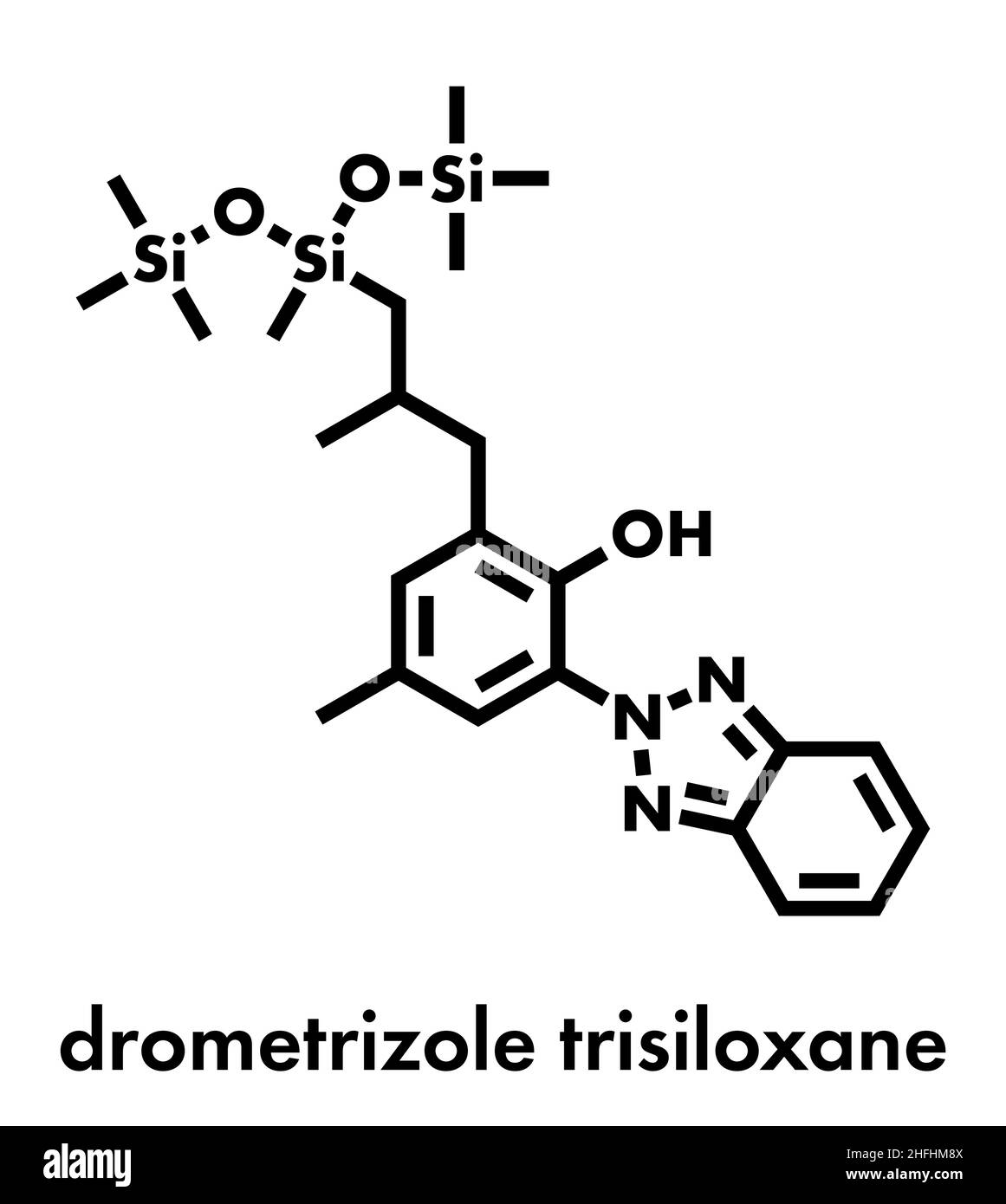 Drometrizole trisiloxane sunscreen molecule (UV filter). Skeletal ...