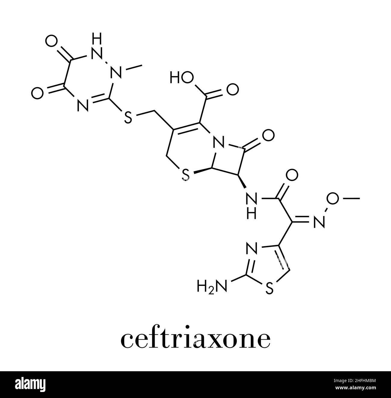 Ceftriaxone antibiotic drug molecule (cephalosporin, third generation ...