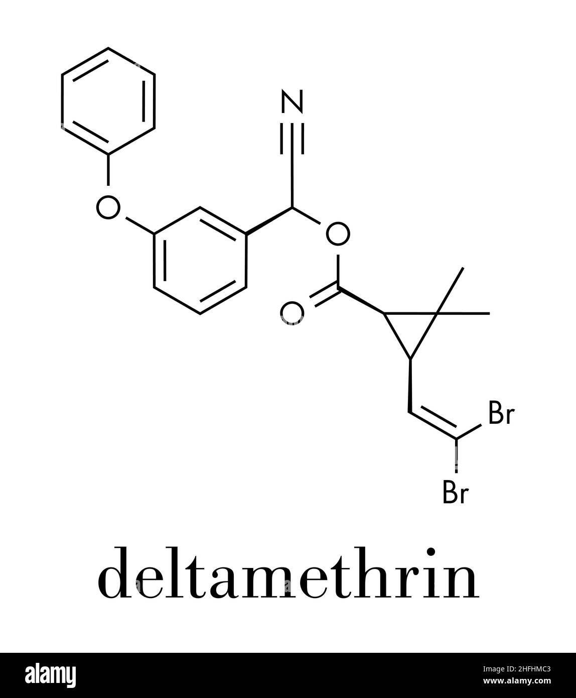 Deltamethrin insecticide molecule (synthetic pyrethroid). Skeletal ...
