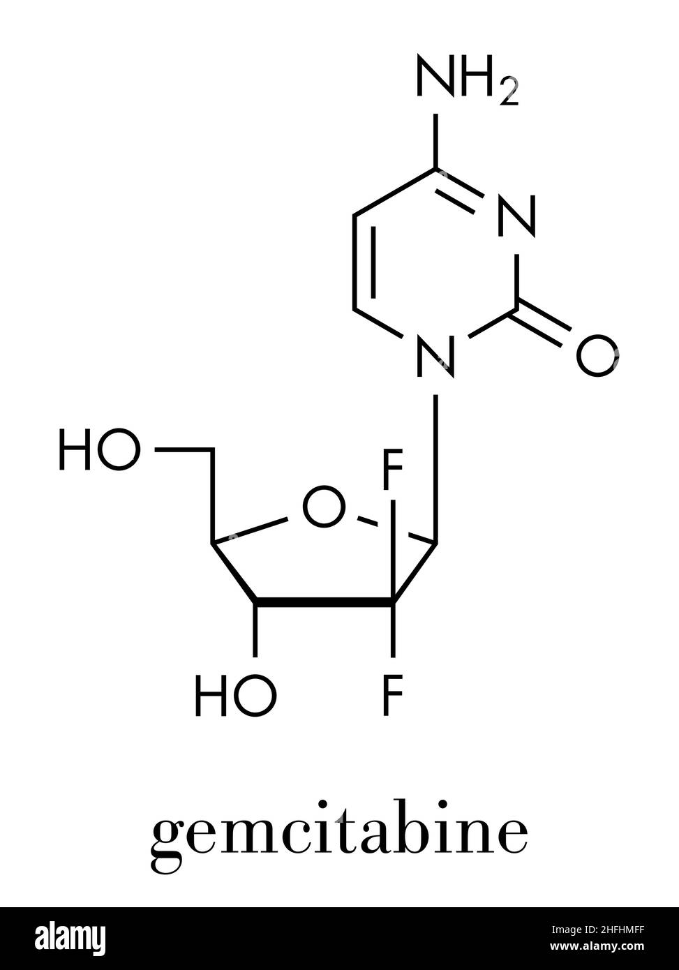 Gemcitabine cancer chemotherapy drug molecule. Skeletal formula Stock ...