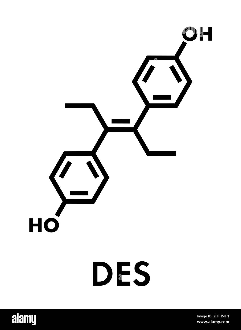 Diethylstilbestrol (DES, stilboestrol) synthetic estrogen molecule ...