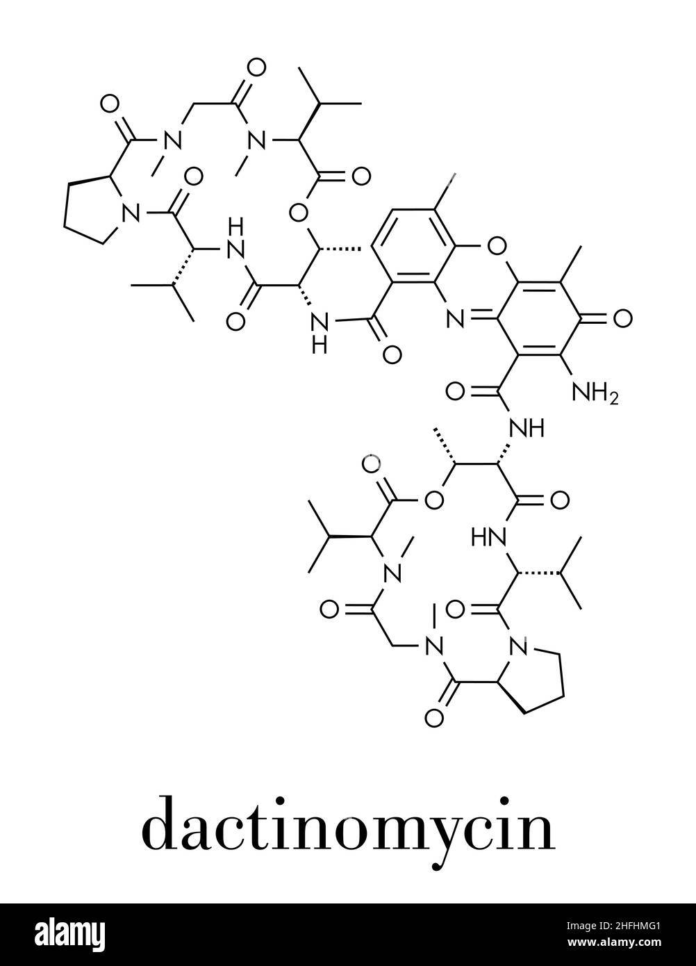 Dactinomycin (actinomycin D) cancer chemotherapy drug molecule ...