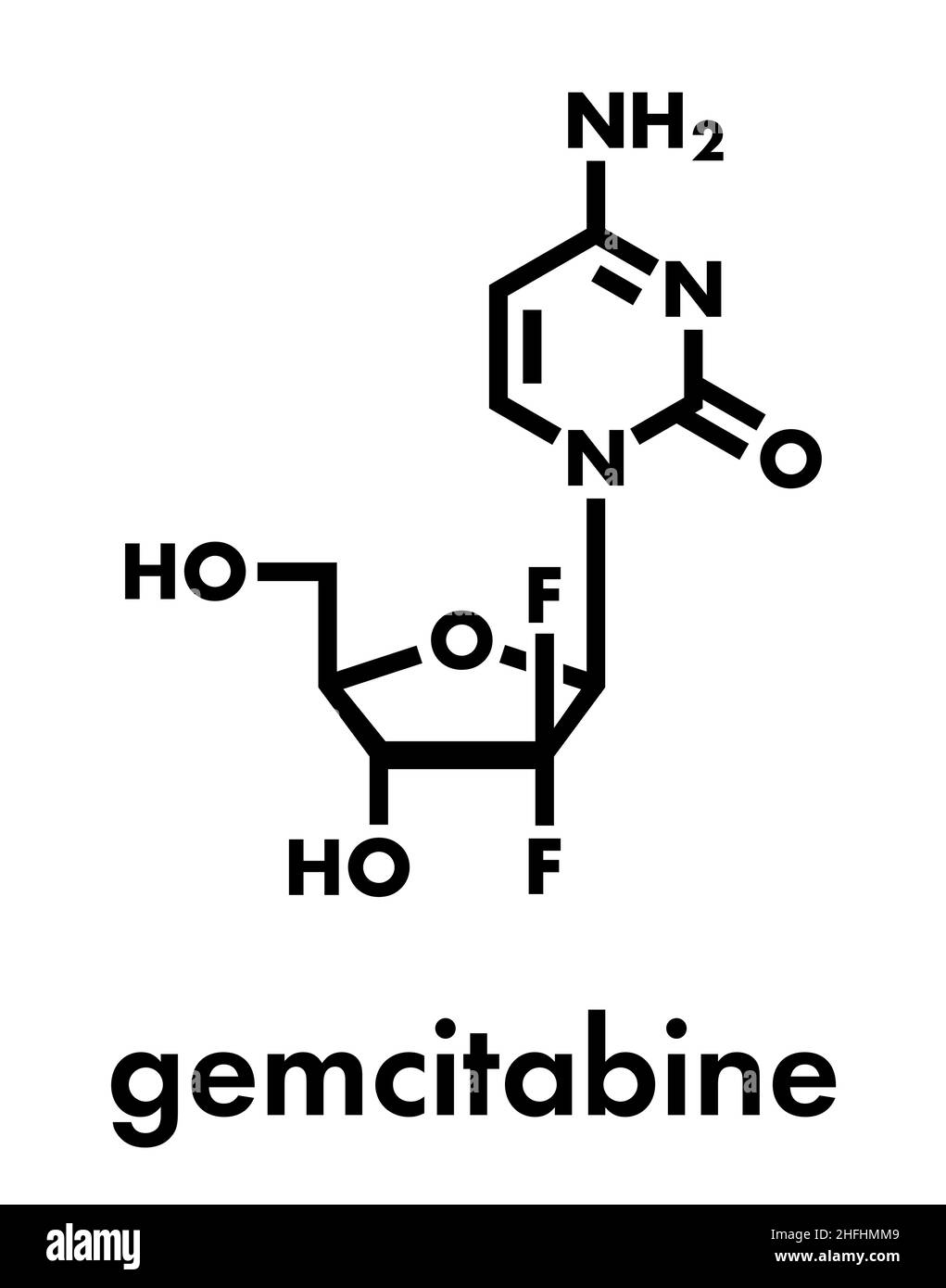 Gemcitabine cancer chemotherapy drug molecule. Skeletal formula Stock ...