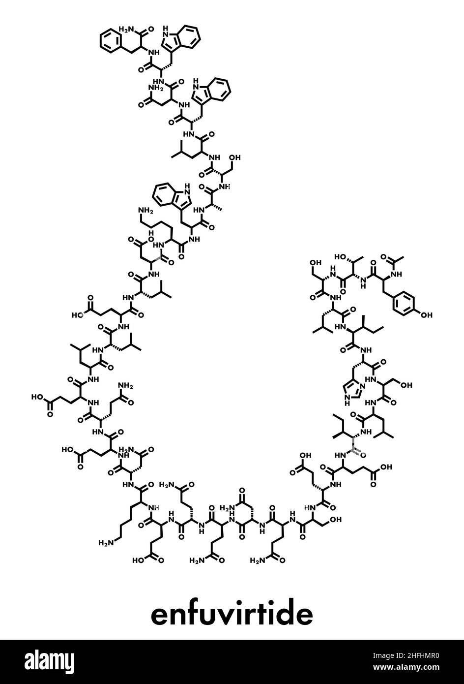 Enfuvirtide HIV drug (fusion inhibitor class) molecule. Skeletal ...