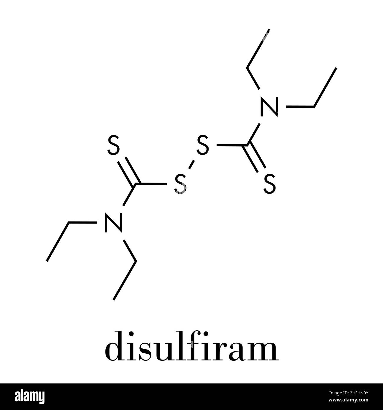 Disulfiram alcoholism treatment drug molecule. Skeletal formula Stock ...