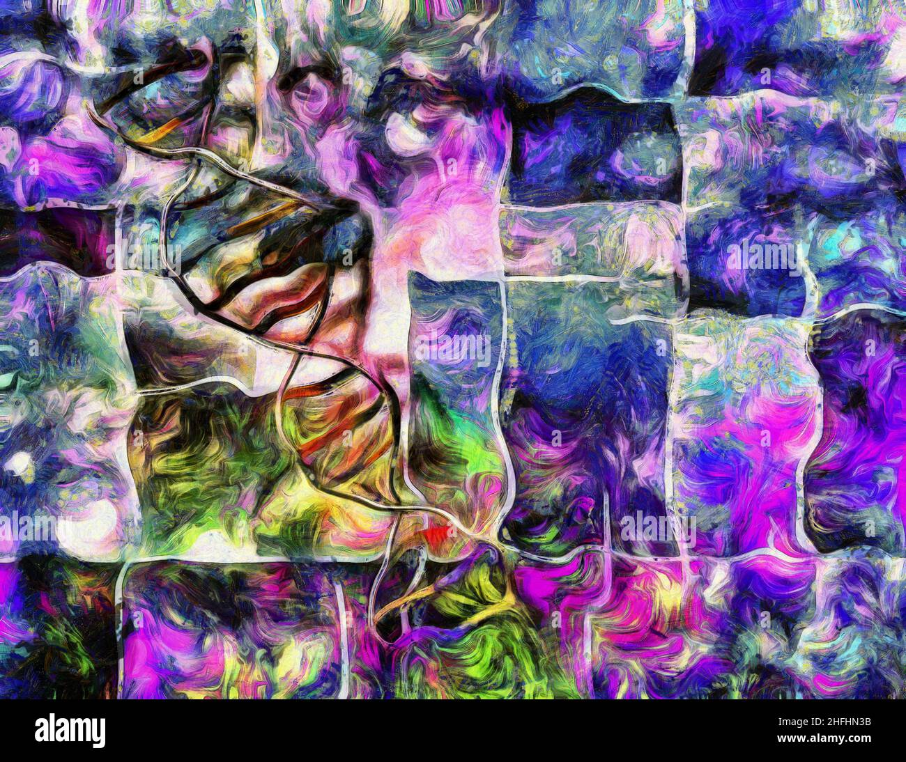Abstract painting. DNA chain on a modern background. Mondrian style. 3D ...