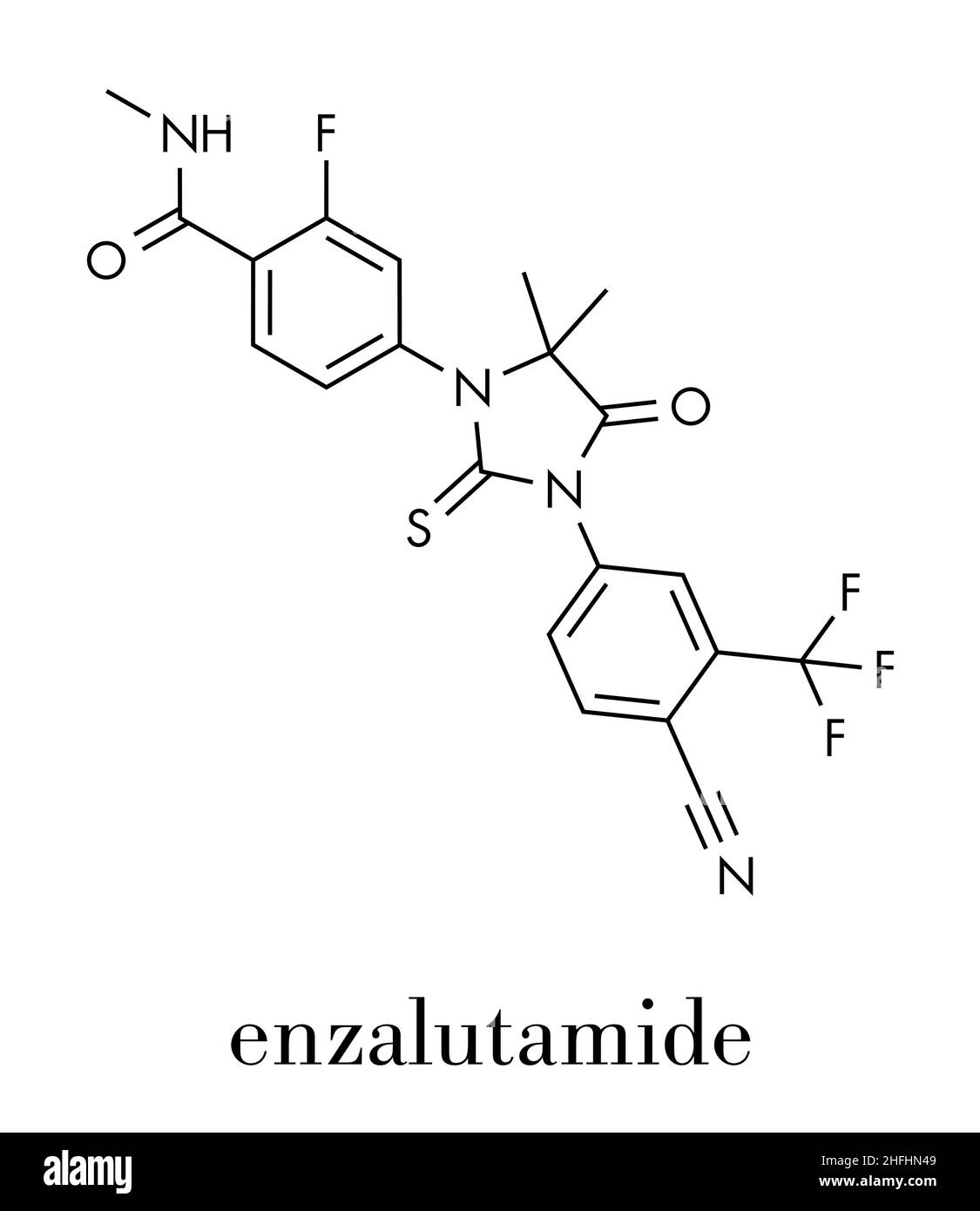 Enzalutamide prostate cancer drug molecule. Skeletal formula Stock ...