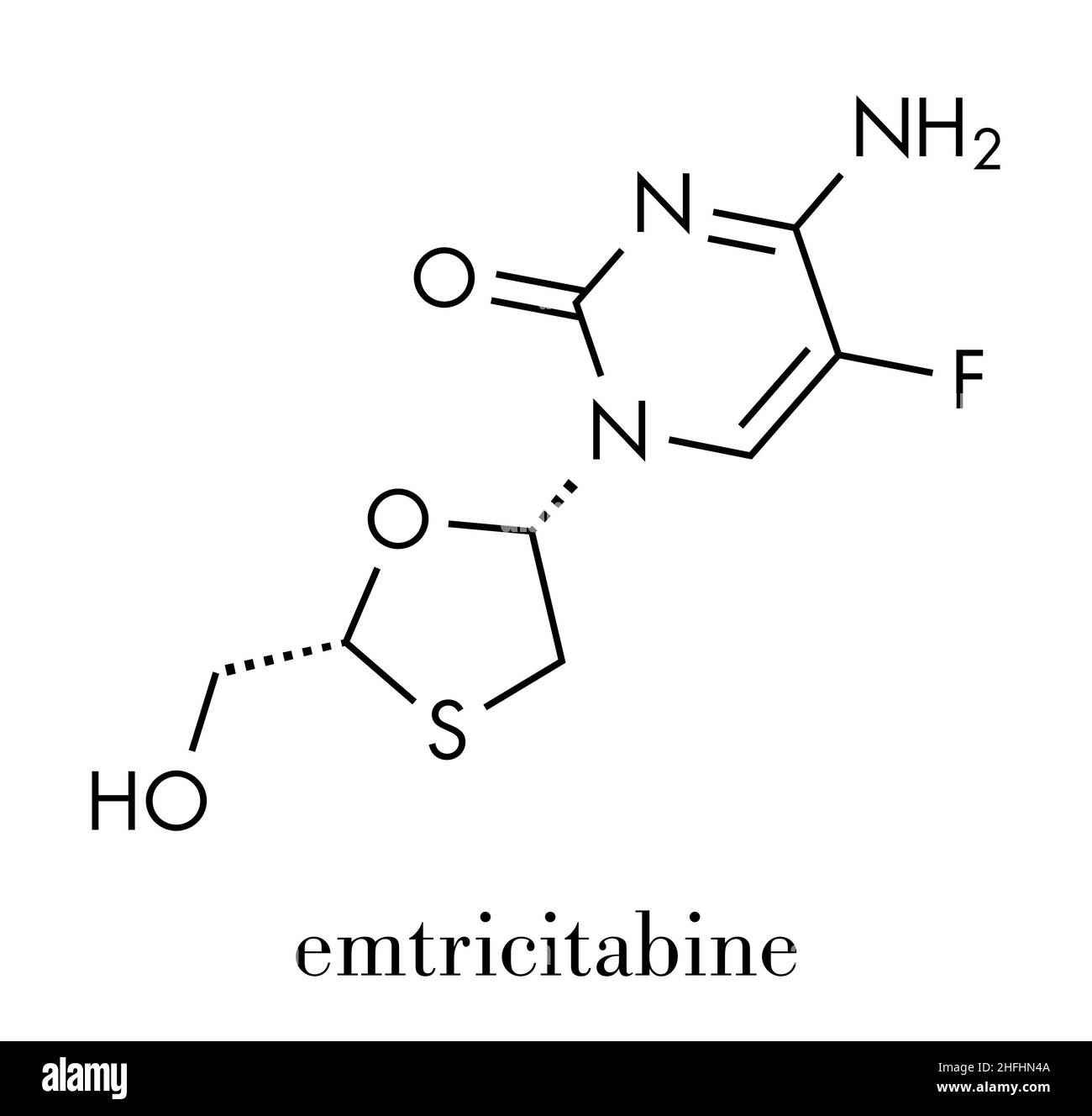 Emtricitabine HIV treatment drug molecule. Skeletal formula Stock ...
