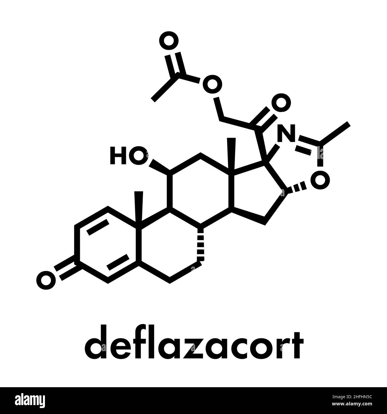 Deflazacort glucocorticoid drug molecule. Skeletal formula Stock Vector ...