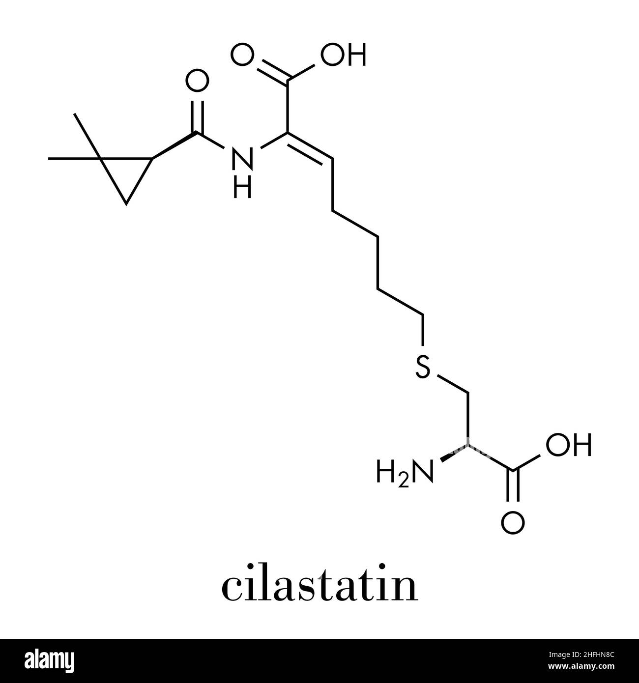 Cilastatin molecule. Dehydropeptidase inhibitor that blocks breakdown ...
