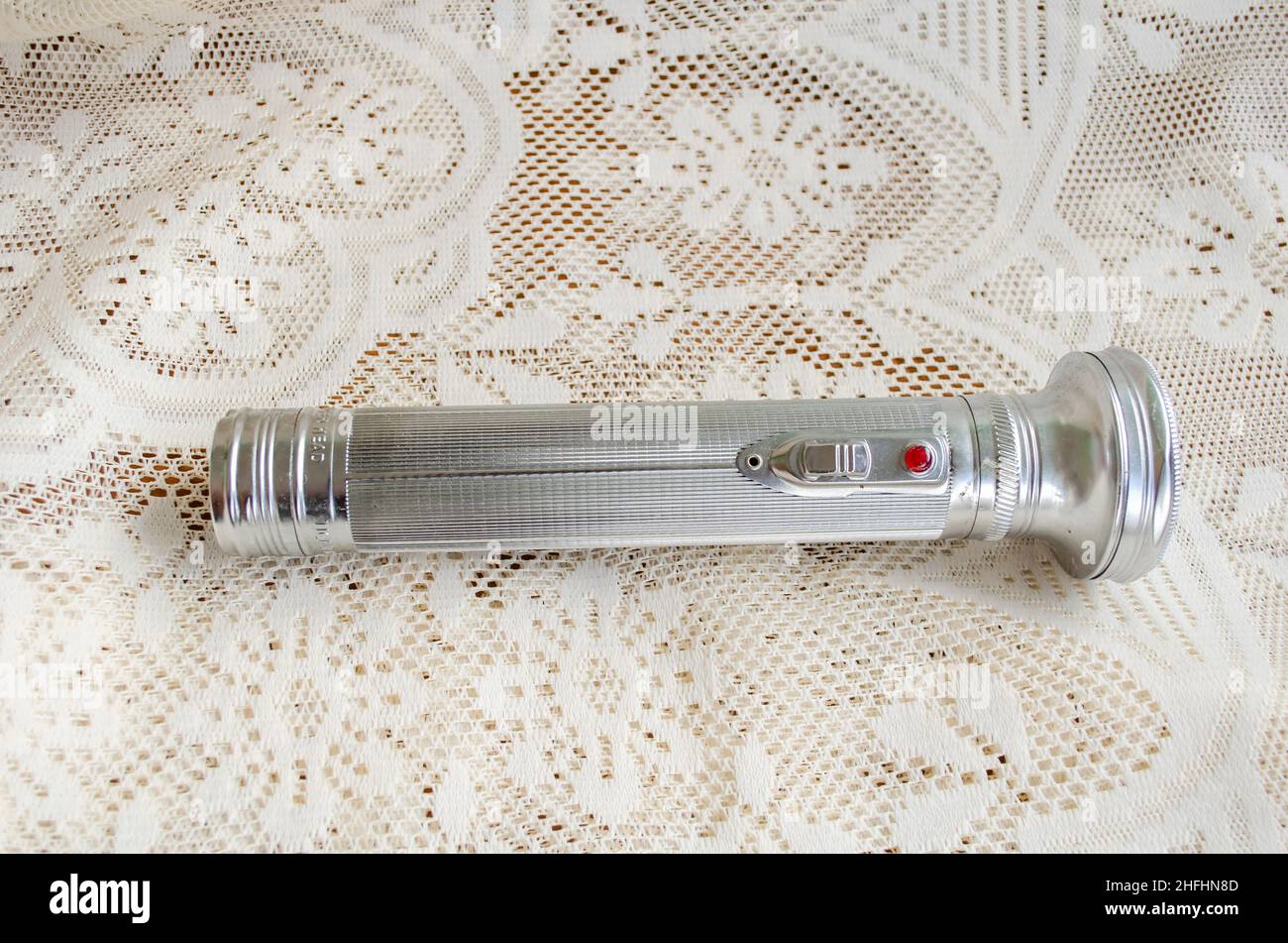 Long Metal Flashlight Stock Photo - Alamy